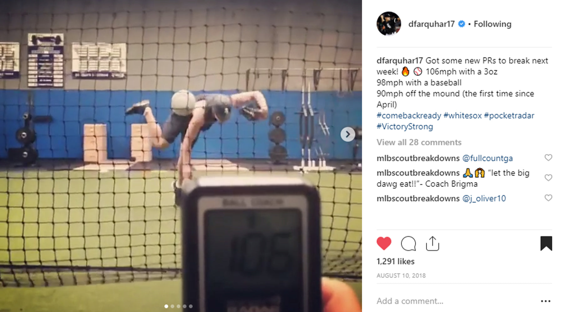 MLB Pitcher, Danny Farquhar, uses Pocket Radar Technology during Rehab ...